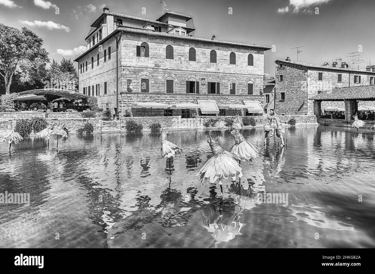 BAGNO VIGNONI, ITALY - JUNE 23: Panoramic view of the iconic medieval ...