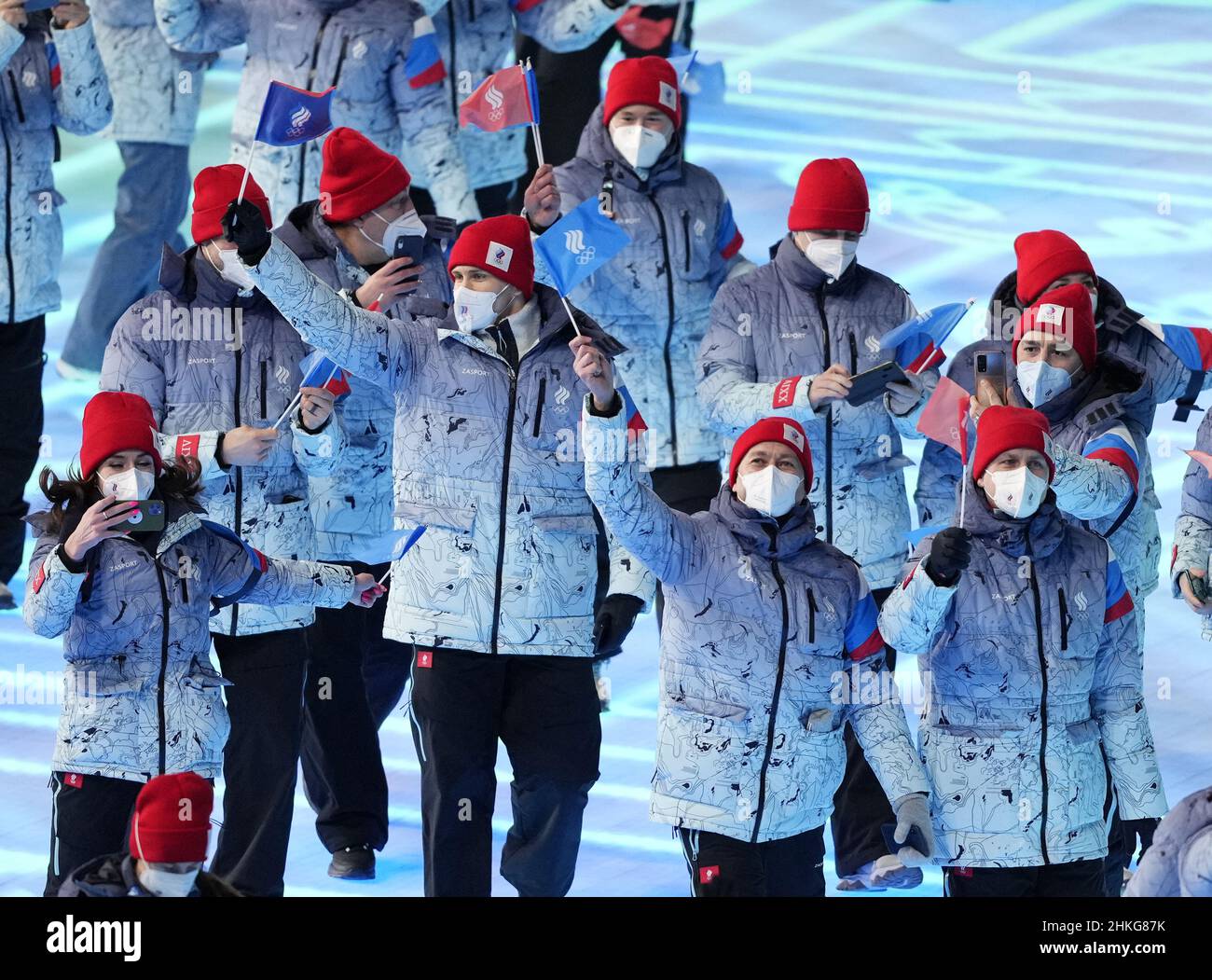Beijing, China. 04th Feb, 2022. Athletes and flag bearers arrive at the ...