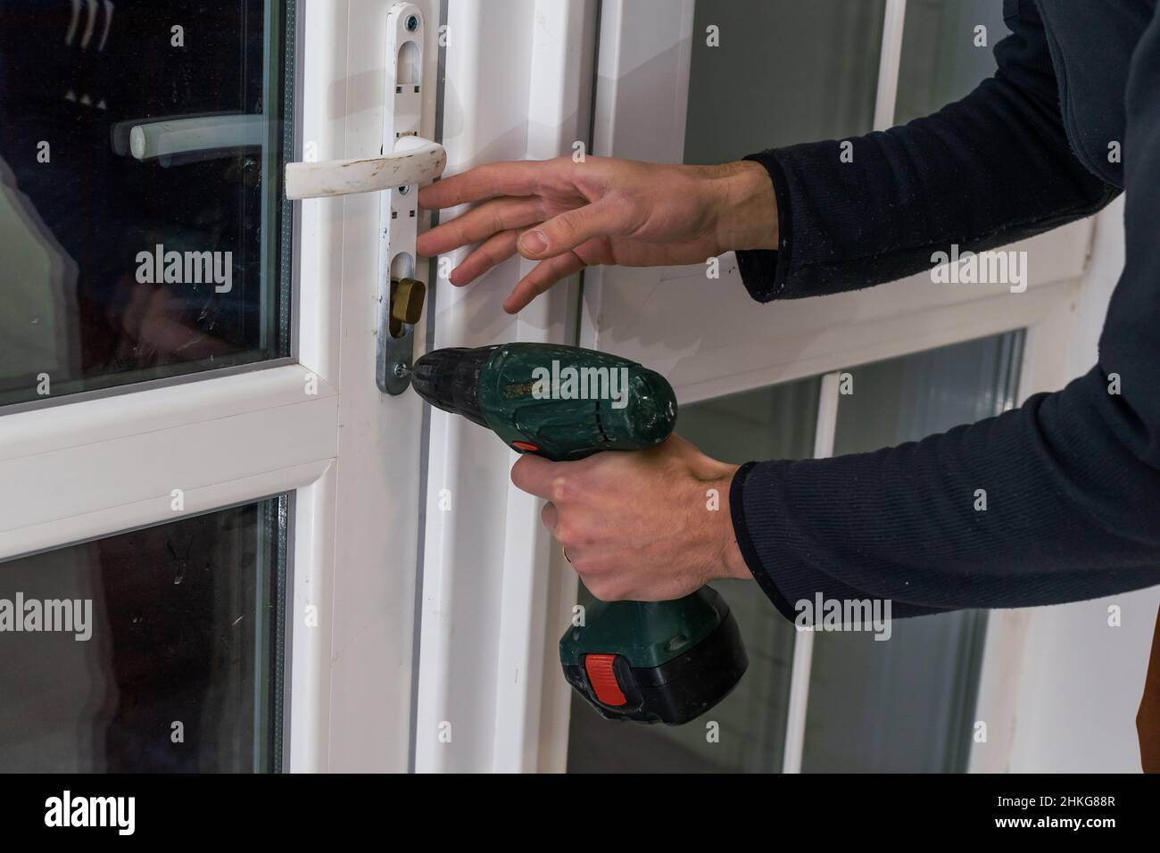 installing a window in the apartment. Almost assembled corner polyvinyl ...