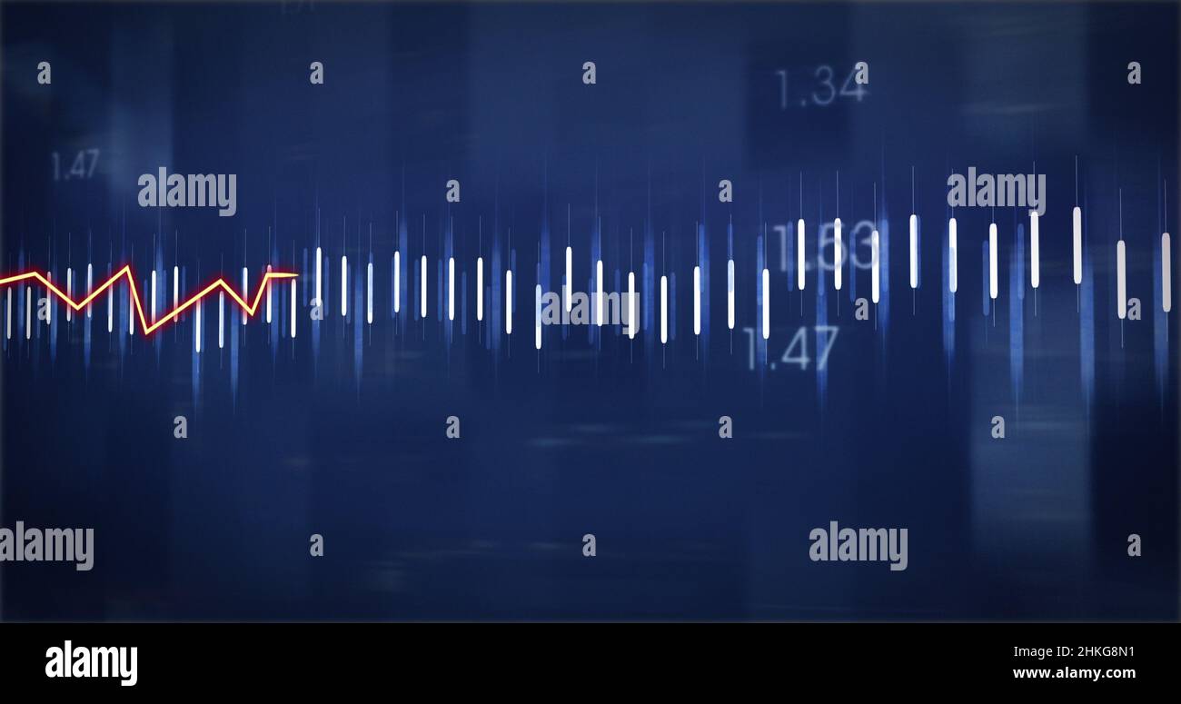 Image of white lines over numbers on blue background Stock Photo - Alamy
