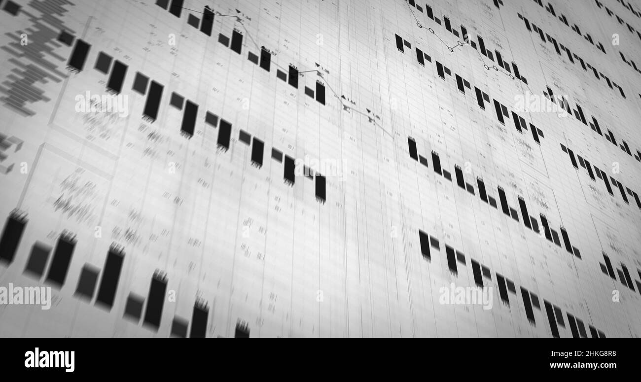 Image of diagrams with numbers and data processing on white background ...