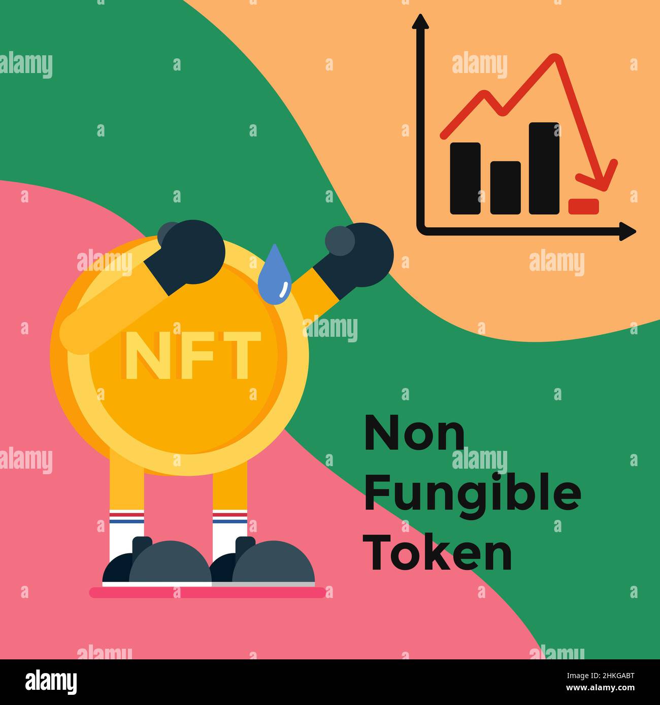 The Coin Getting Sad due to Bad Stock Value. NFT graphic asset. Flat ...