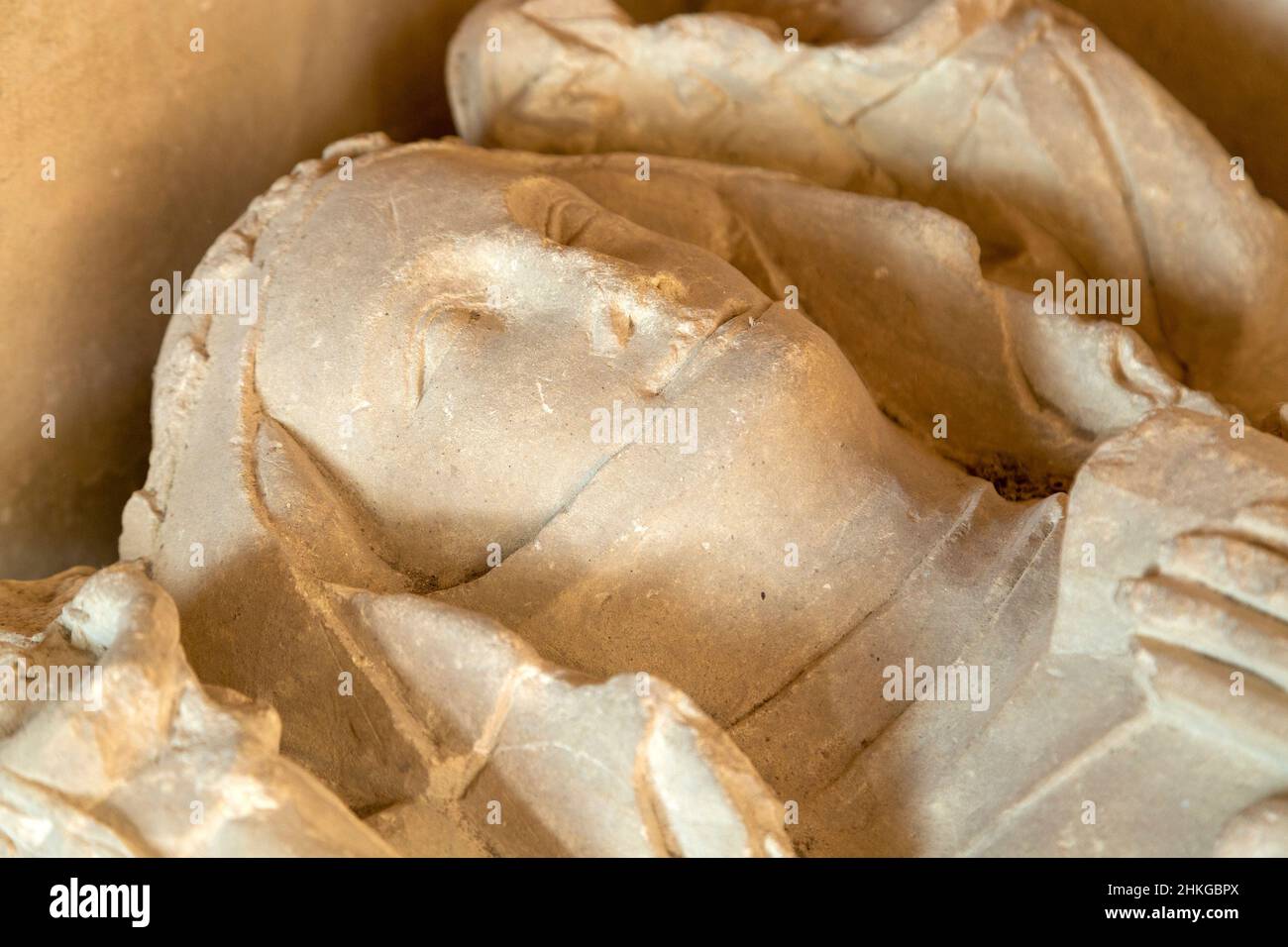 Detail of face effigy tomb of woman fom the Bedingfield family, Denham ...