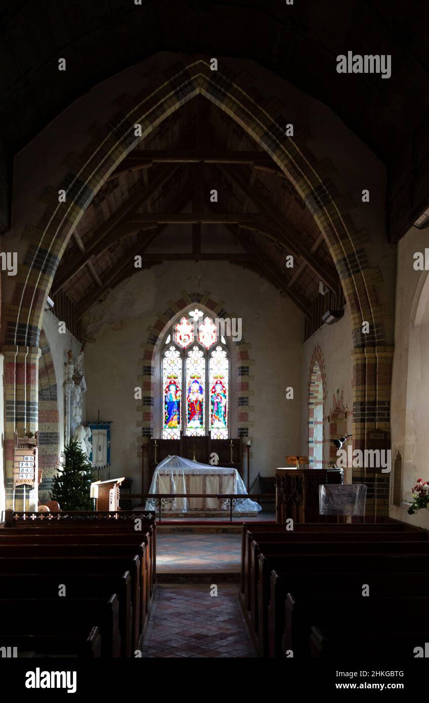 View from nave to chancel arch, east window and altar, Stutson church ...