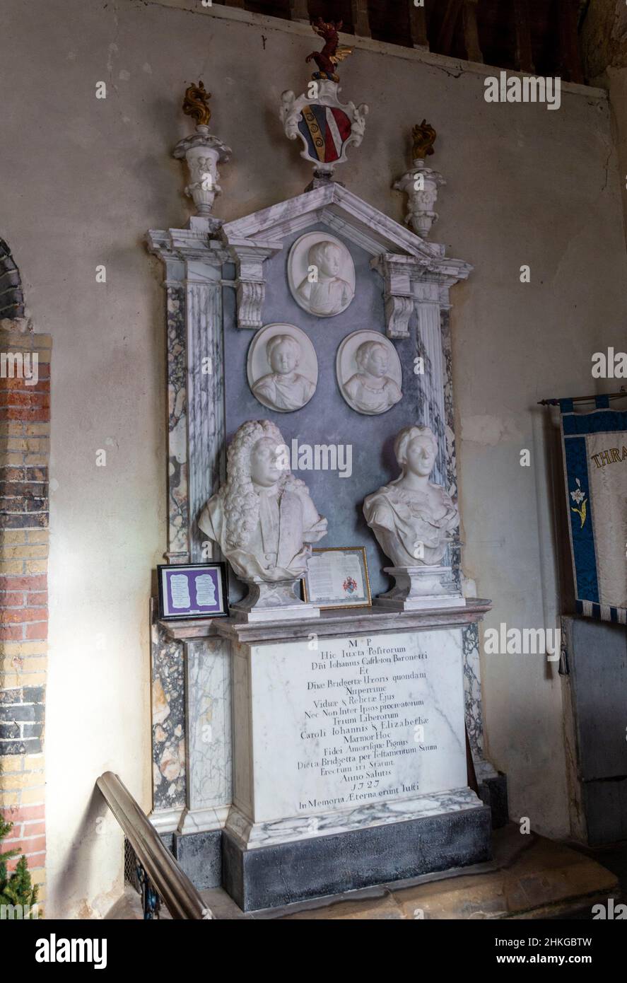 Monument to Sir John Castleton d 1727, wife Bridget, and three children ...