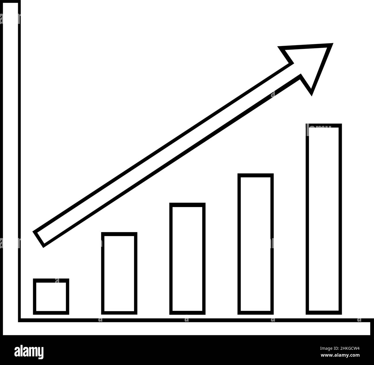 Vector illustration of bar chart with positive trend, drawn in black ...