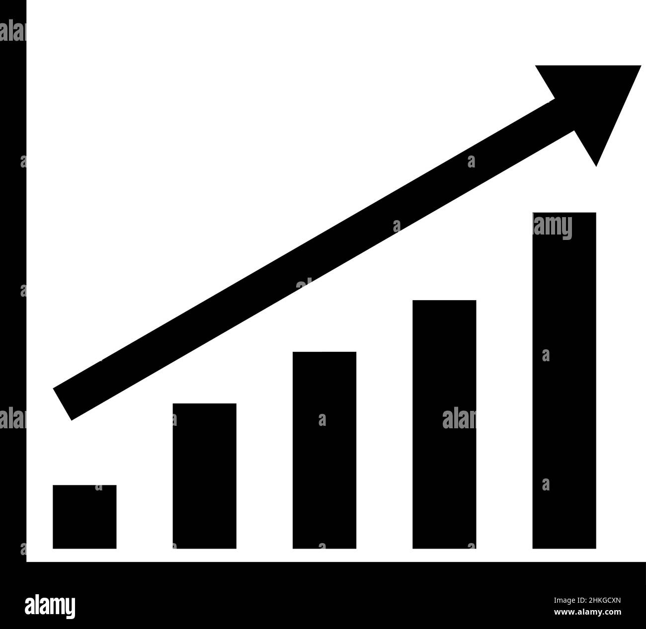 Vector illustration of bar chart with positive trend, drawn in black ...