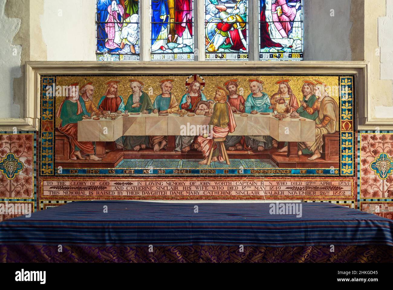 Altar reredos of Last Supper 1882, Oakley church, Suffolk, England, UK ...