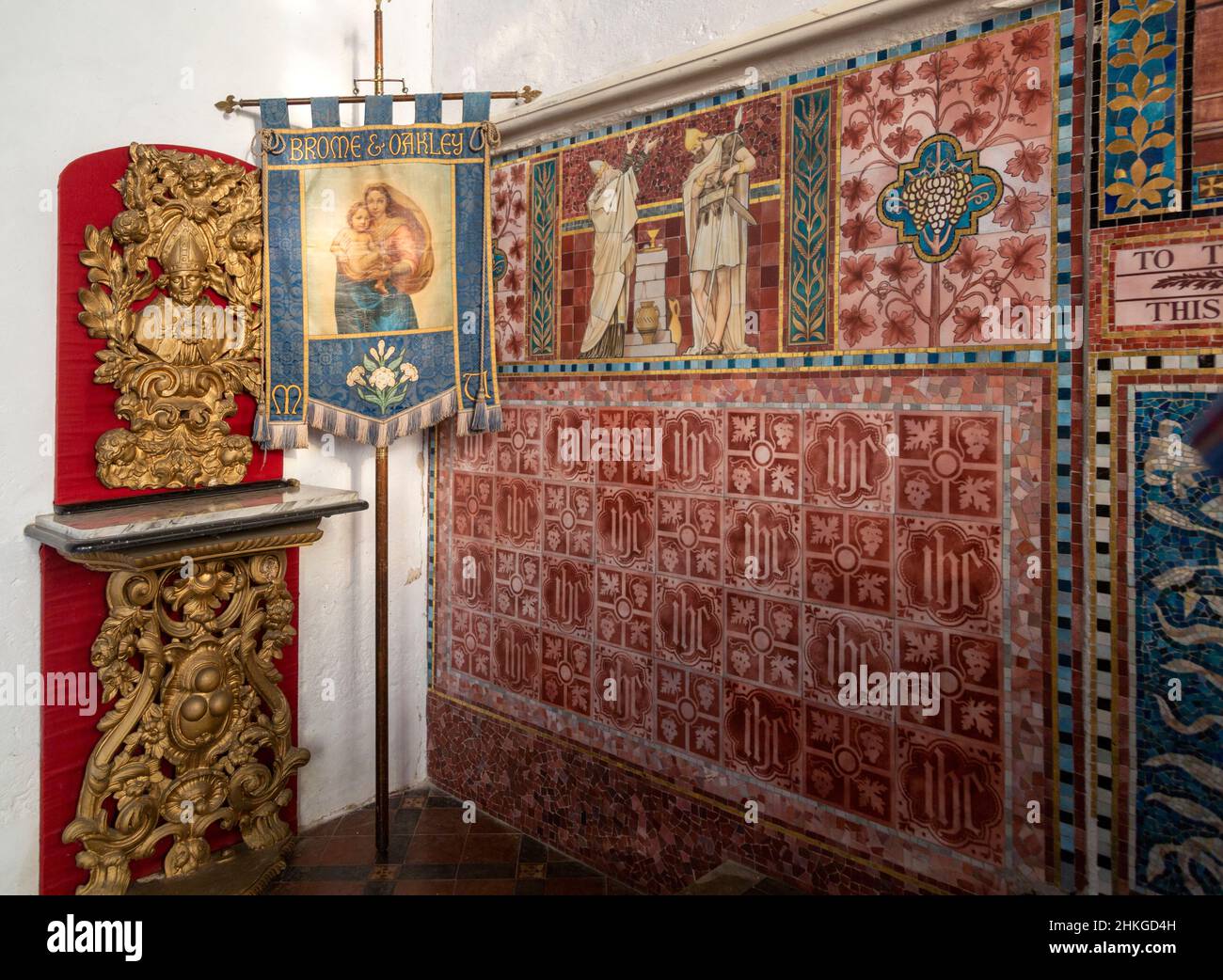 Mothers Union banner and marble credence shelf with wooden gilt bust of ...