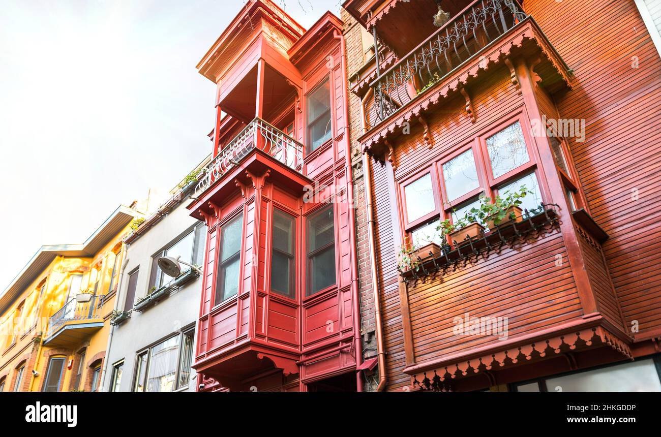 View of historic colorful buildings in Kuzguncuk. Kuzguncuk is a ...
