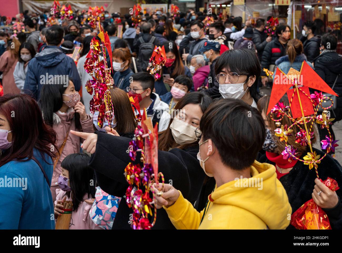 Worshippers pray at the Sha Tin Che Kung temple on the third day of ...