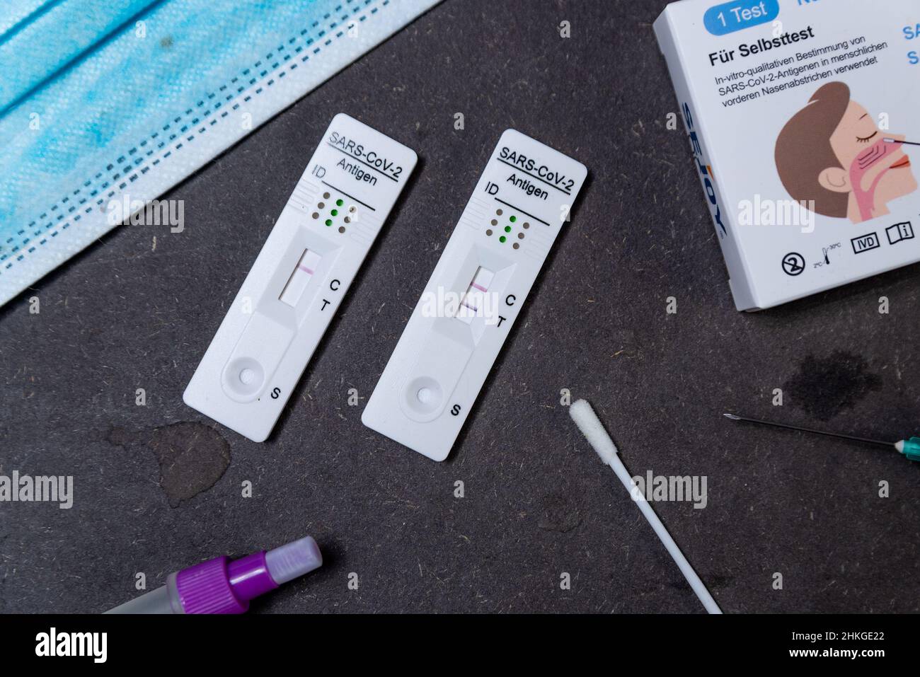 A positive result rapid Covid test, also known as antigen test or ...