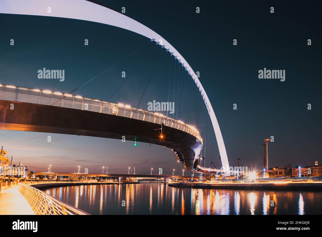 DUBAI, UAE - FEBRUARY, 2018: Dubai Water Canal arch bridge or Tolerance ...