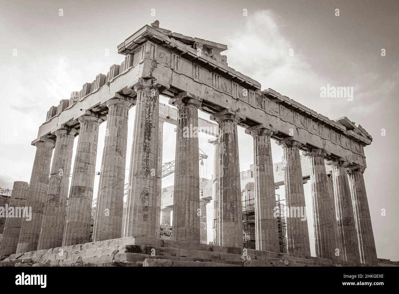 Black and white picture of Acropolis of Athens with amazing and ...
