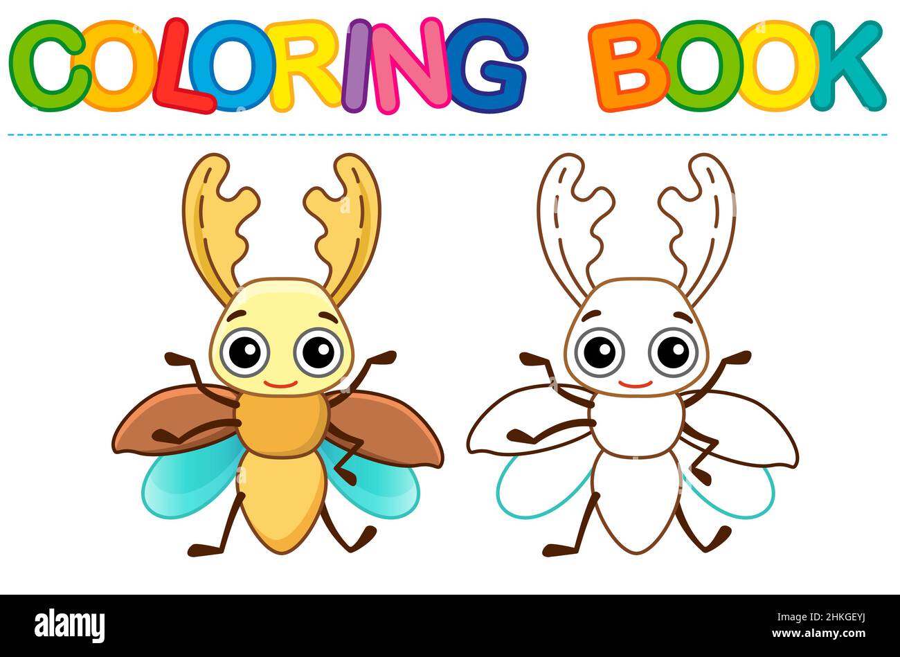 Funny stag beetle. Coloring Insect in a cartoon style Stock Vector ...
