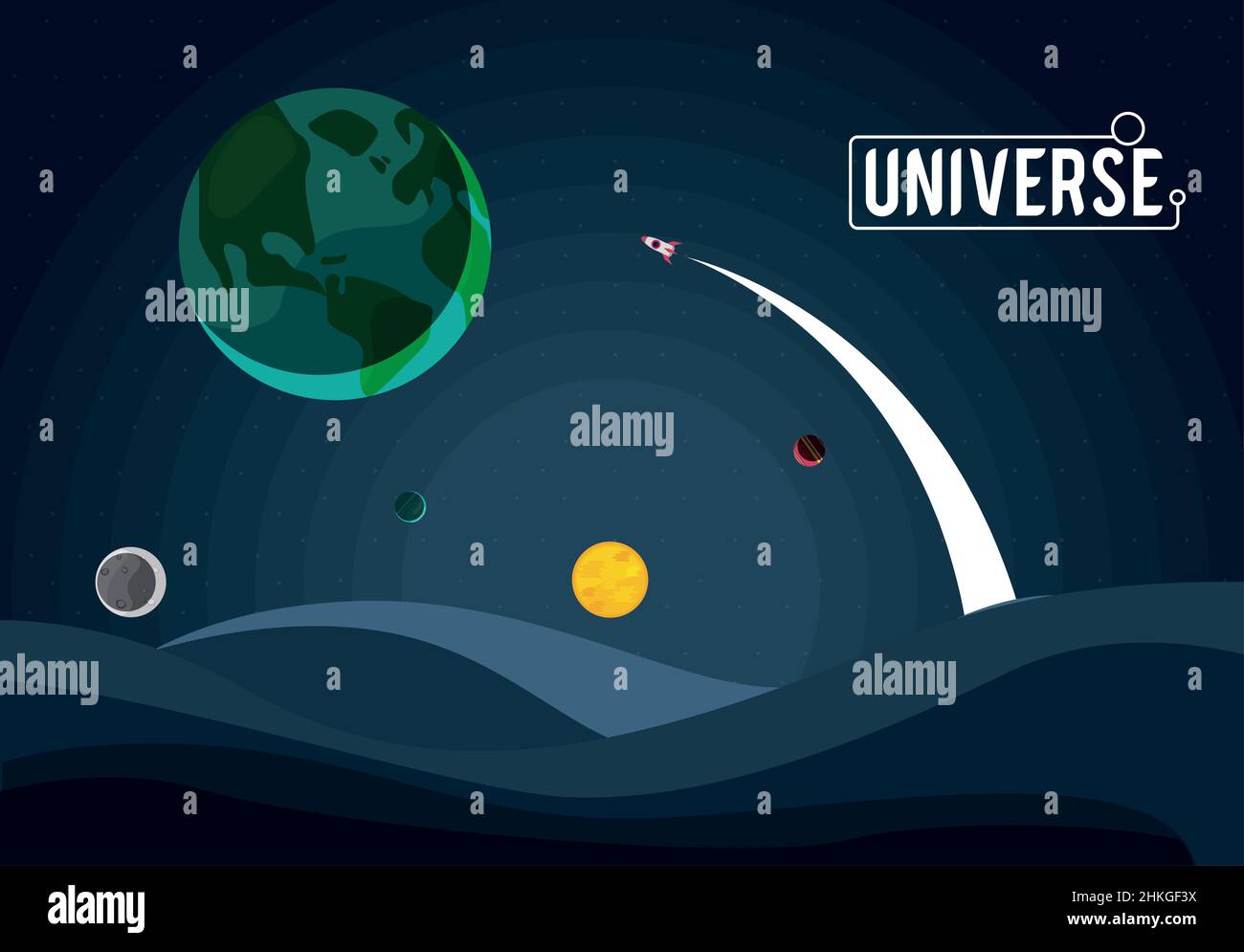 universe lettering with rocket Stock Vector Image & Art - Alamy