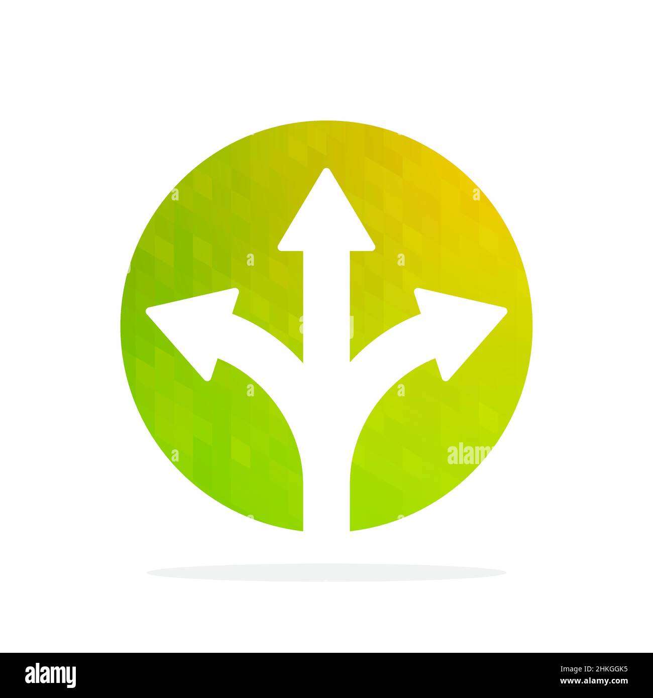 Three-way direction arrow isolated. Vector illustration. Colorful round ...