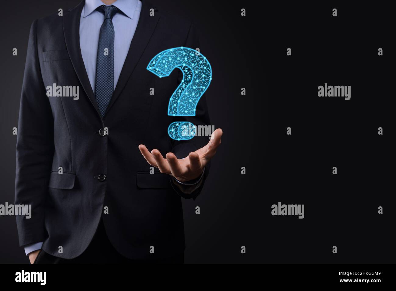 Question mark. 3d abstract on dark background with dots and stars. Ask ...