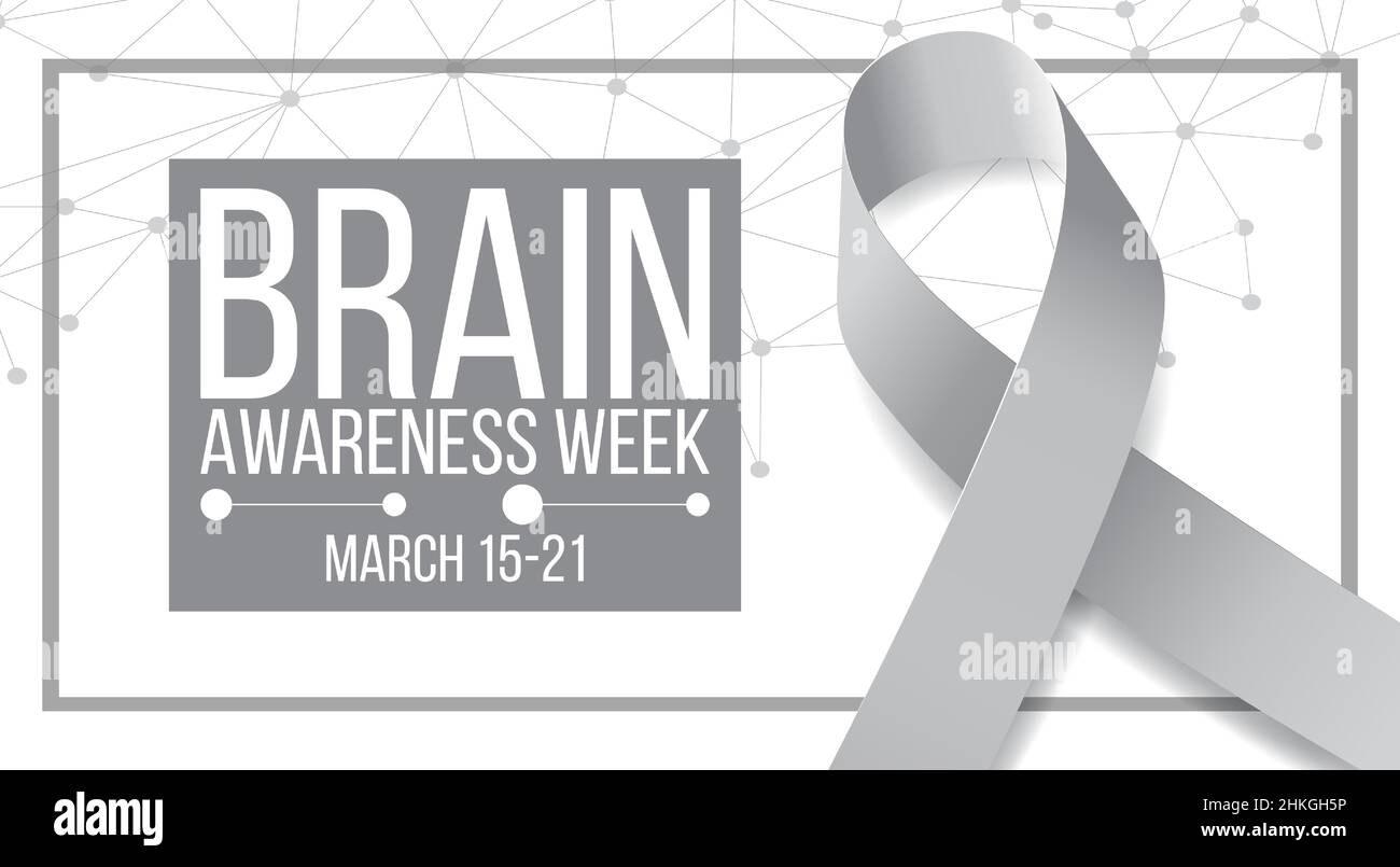 Brain awareness week concept. Banner template with grey ribbon and text ...
