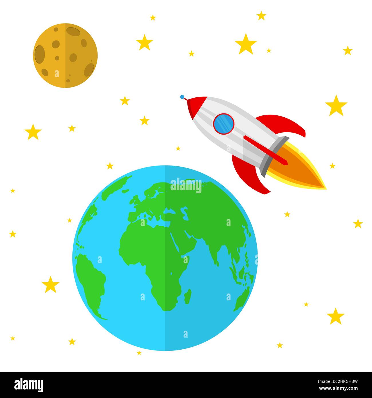 Rocket flies through in space. Vector illustration. Spacecraft, Earth ...