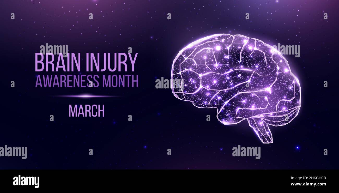 Brain injury awareness month concept with glowing low poly brain ...