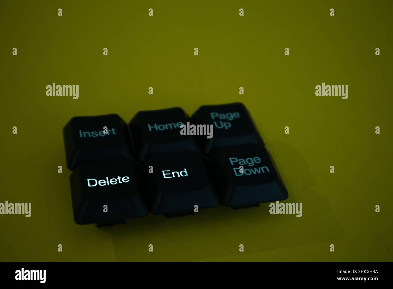 Navigation keys of a computer keyboard, delete and End key highlighted ...