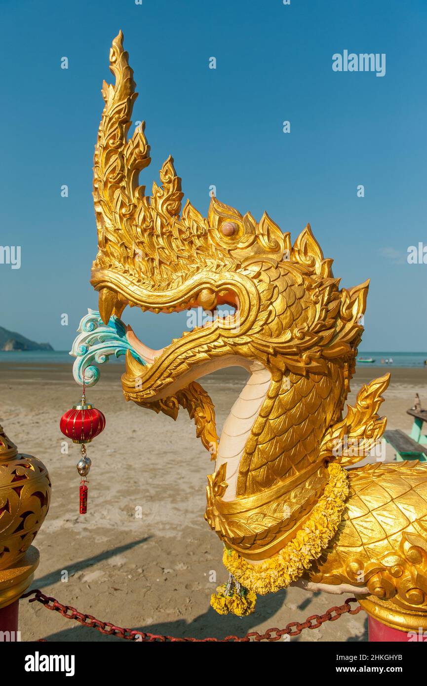 Naga at Buddhist temple on Bang Pu beach, Sam Roi Yot district ...