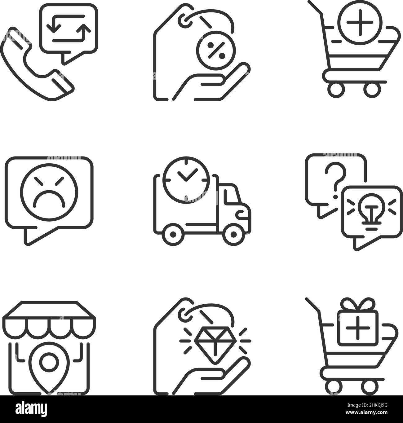 Internet shopping features pixel perfect linear icons set Stock Vector ...