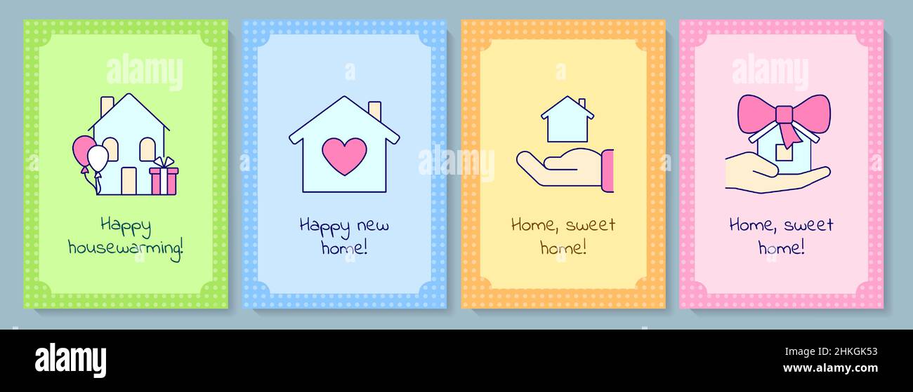 Wishing happy housewarming greeting card with color icon element set ...