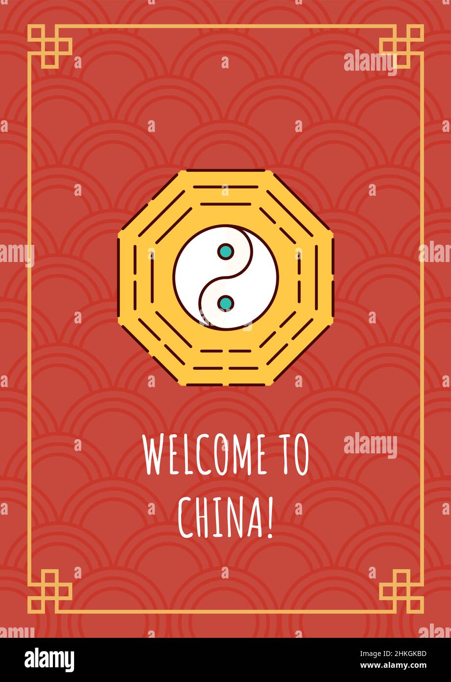 Welcome to China greeting card with color icon element set Stock Vector ...