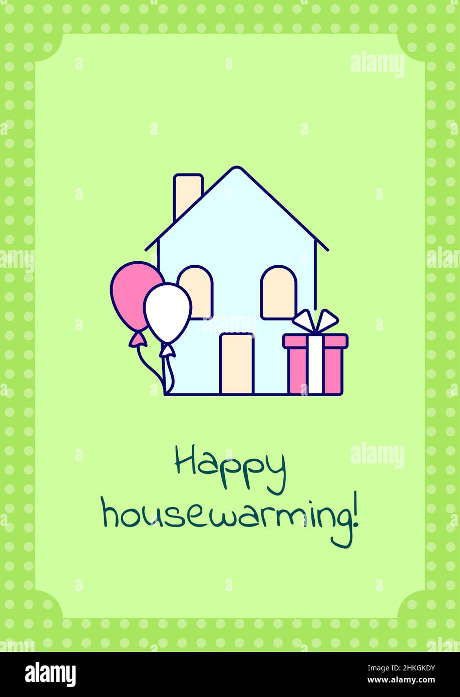 Happy housewarming greeting card with color icon element set Stock ...