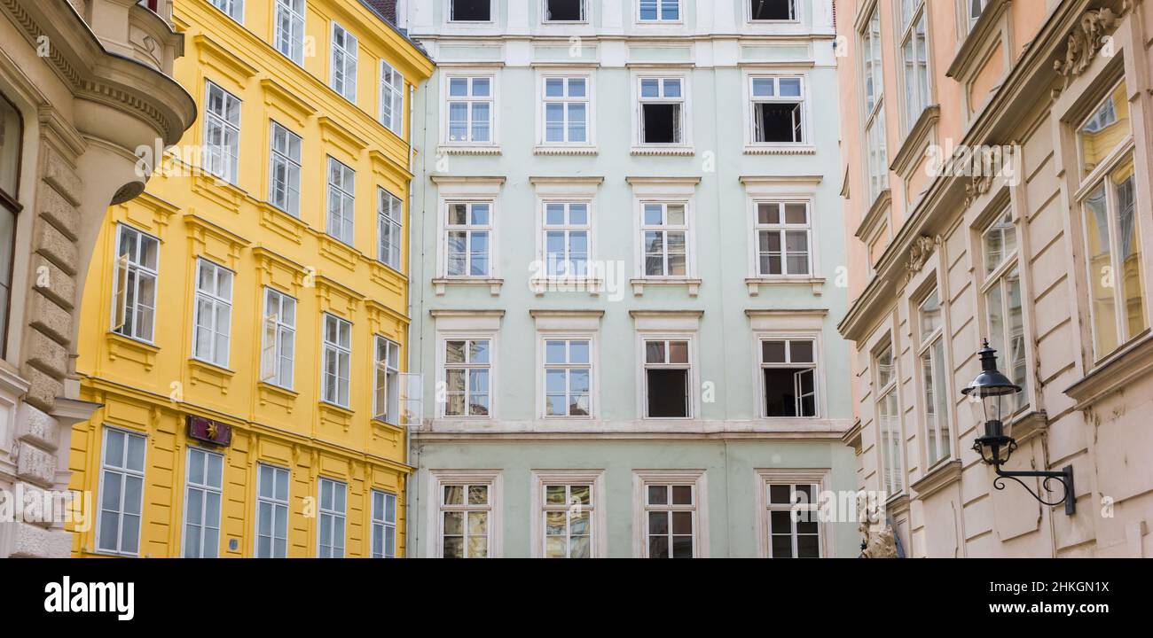 Panorama of colorful apartment building in the center of Vienna ...