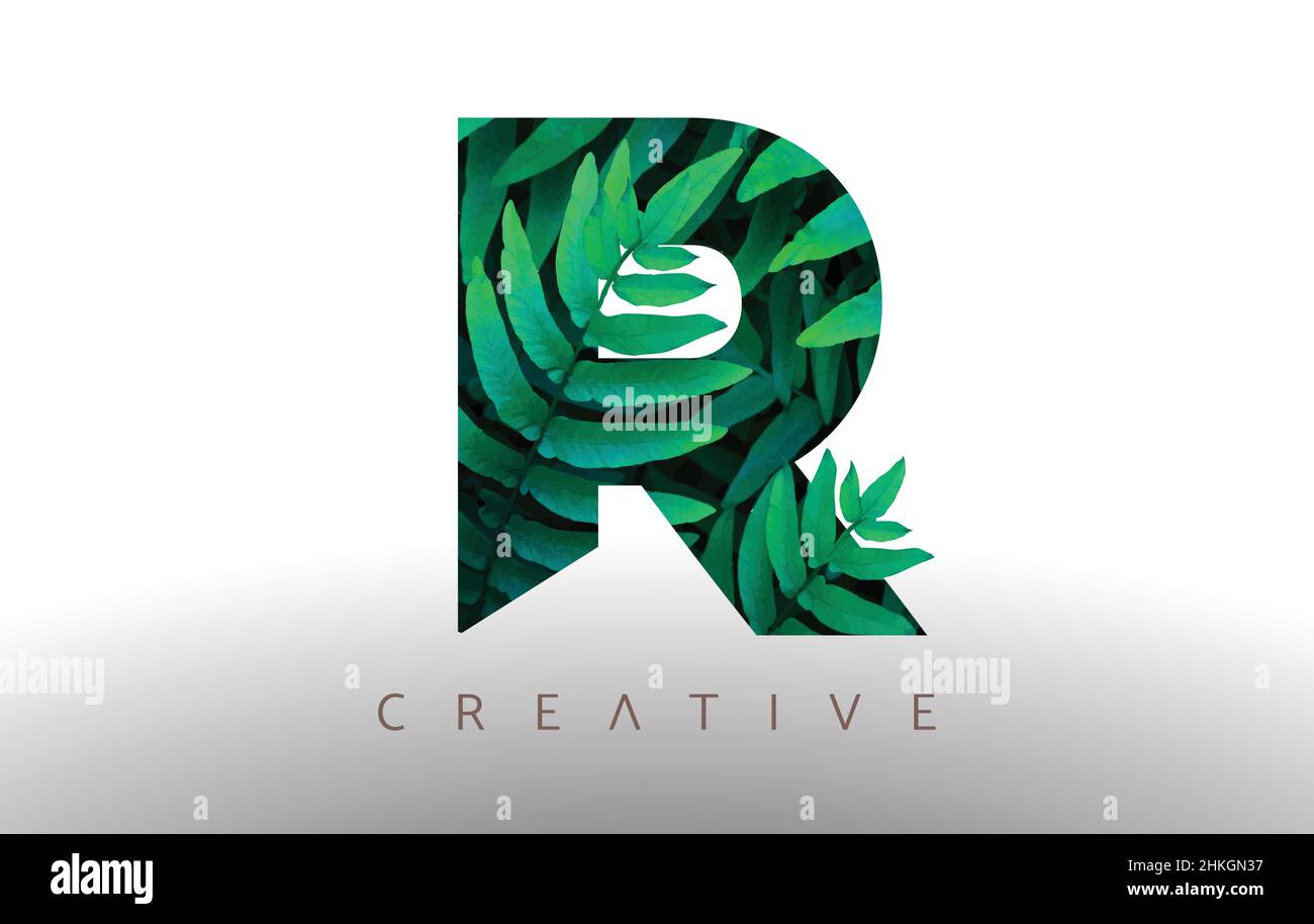Botanical Green Eco Leaf Letter R Logo Design Icon made from Green ...
