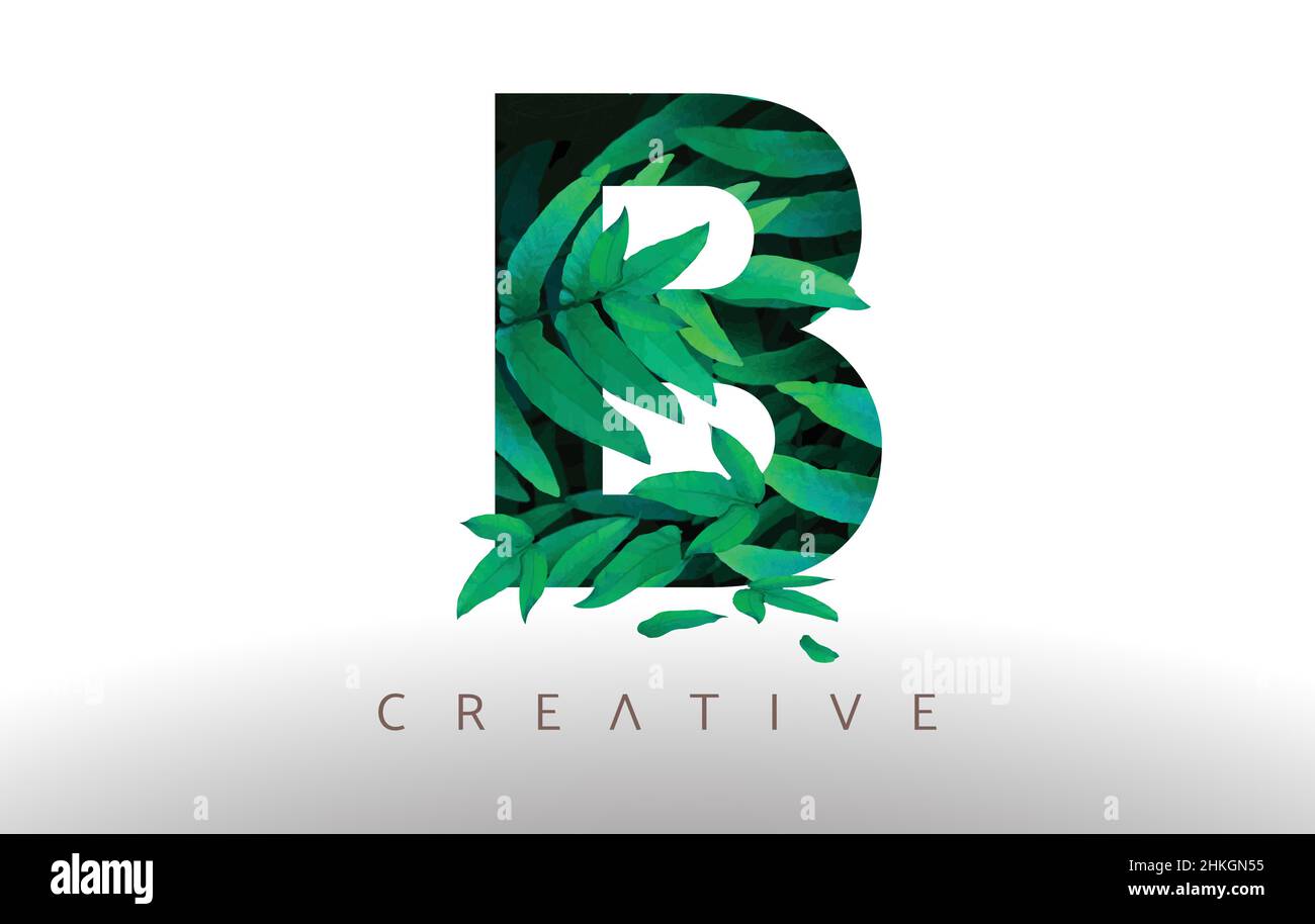 Botanical Green Eco Leaf Letter B Logo Design Icon made from Green ...