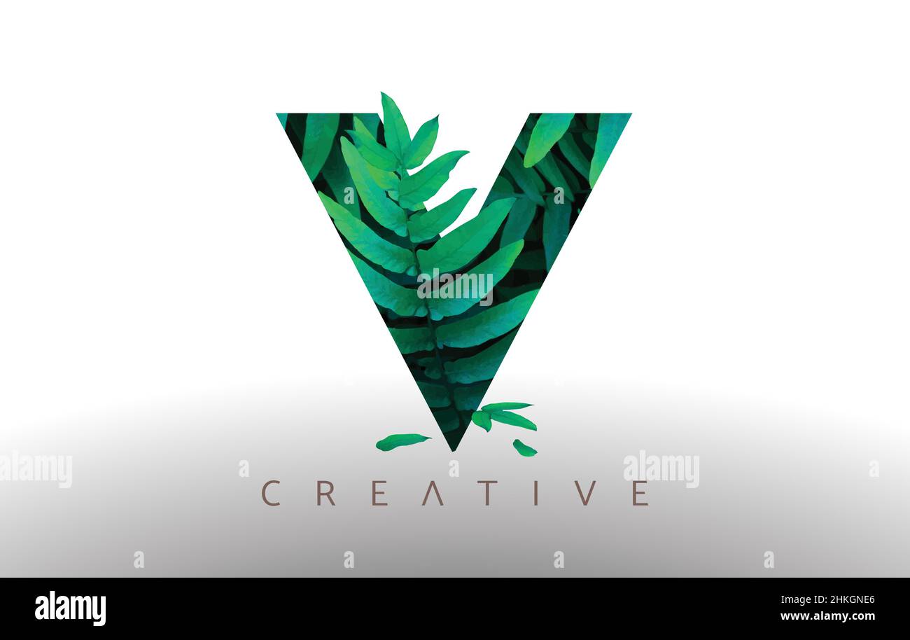 Botanical Green Eco Leaf Letter V Logo Design Icon made from Green ...