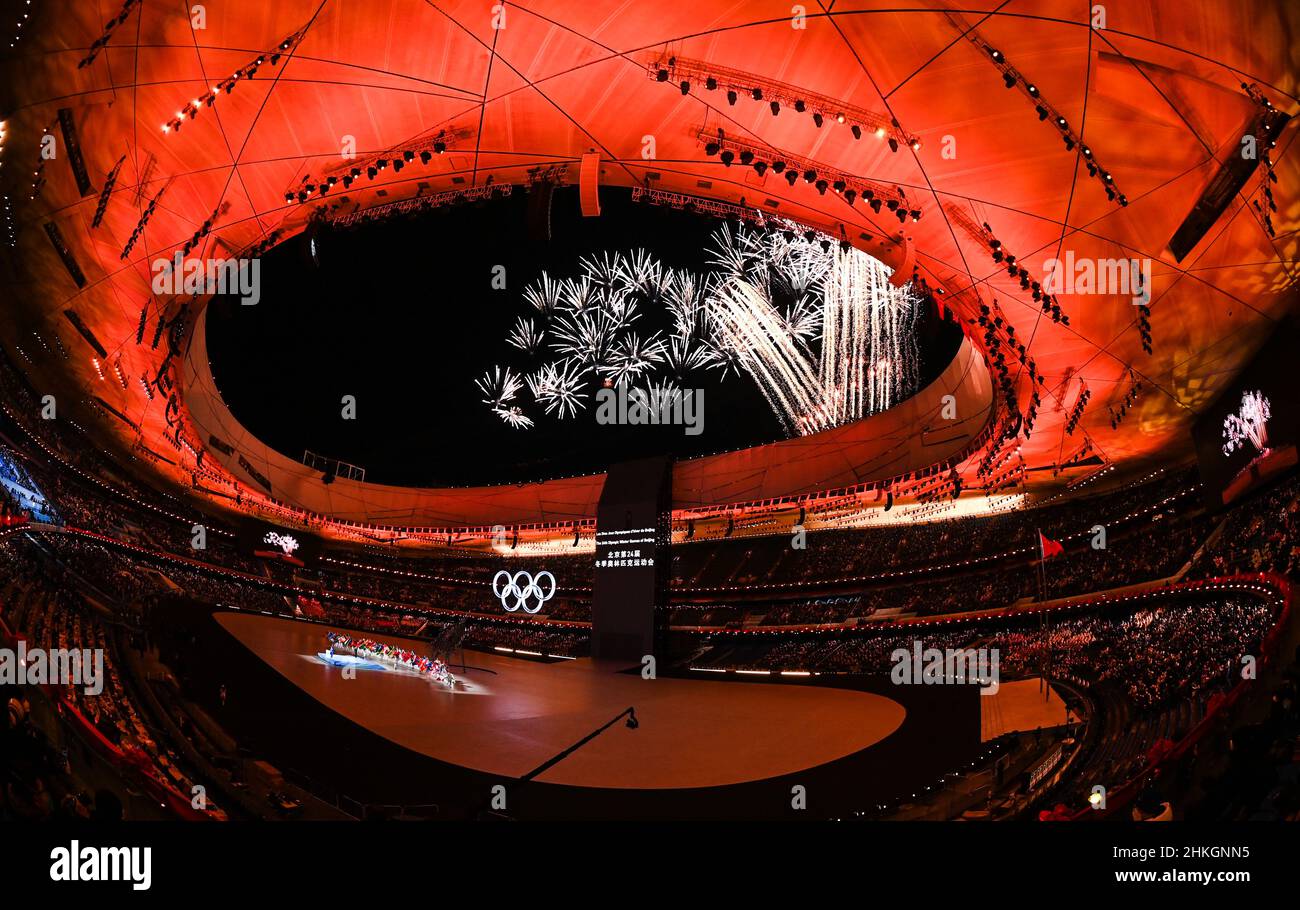 Beijing, China. 4th Feb, 2022. Fireworks illuminate the night sky over ...