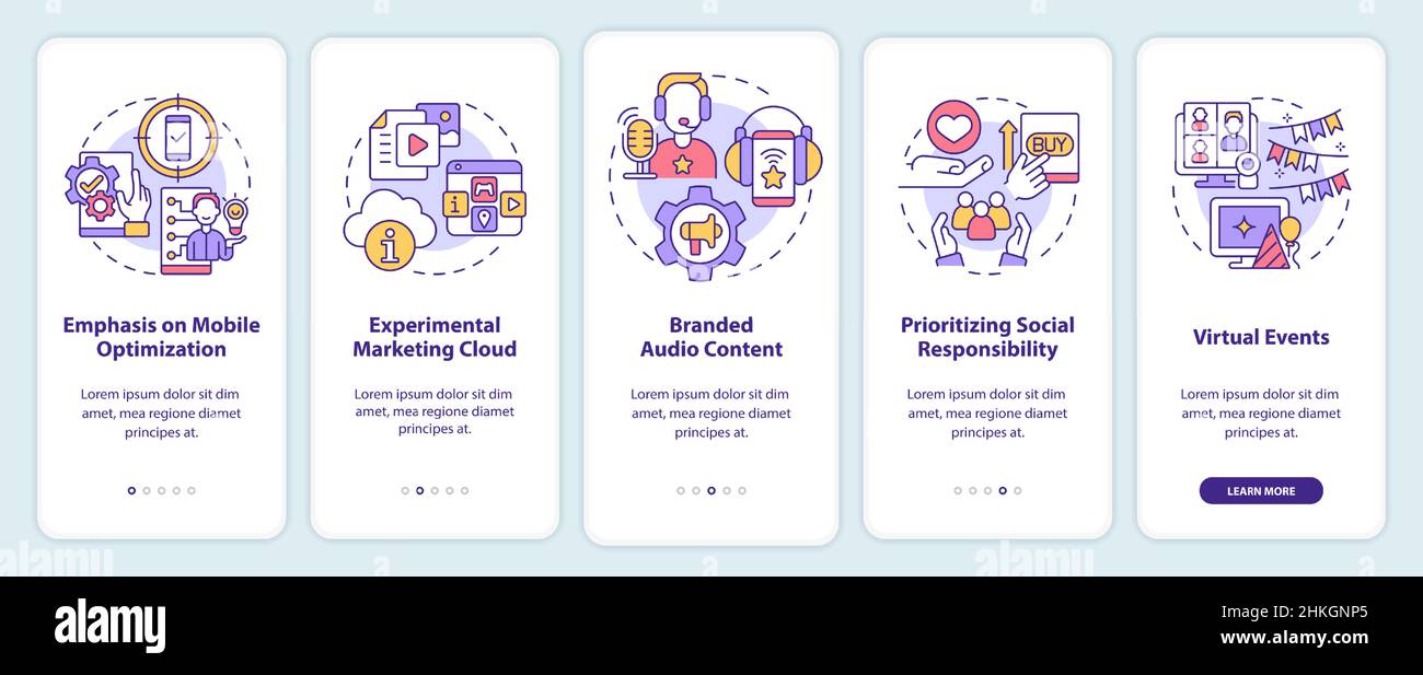 Marketing trends examples onboarding mobile app screen Stock Vector ...