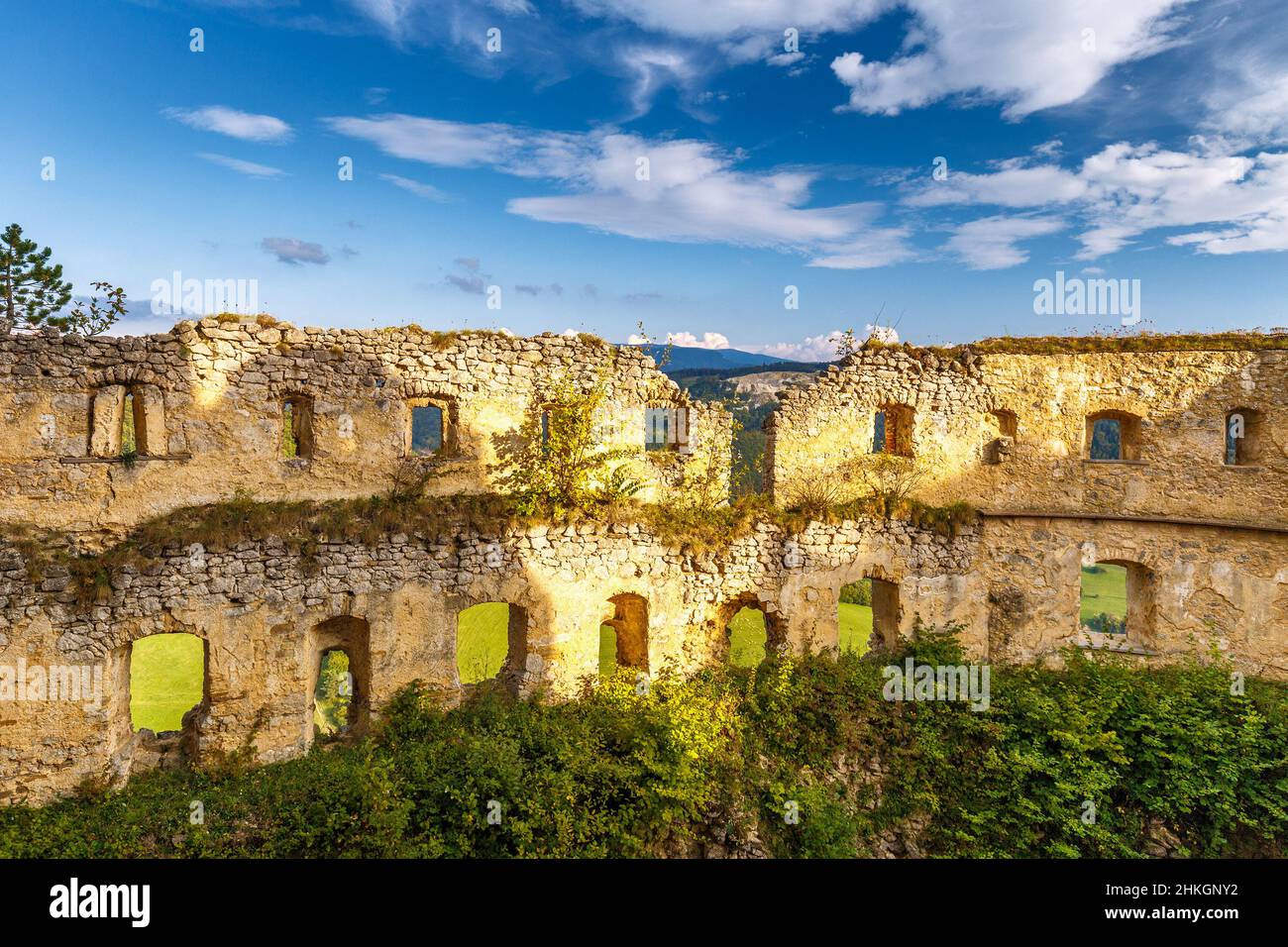 Wall of the ruins of a medieval castle Lietava, nearby Zilina town ...