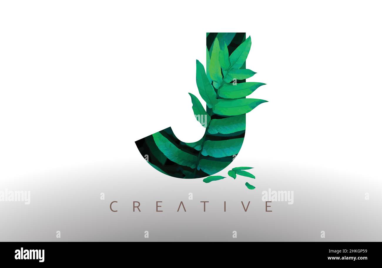 Botanical Green Eco Leaf Letter J Logo Design Icon made from Green ...