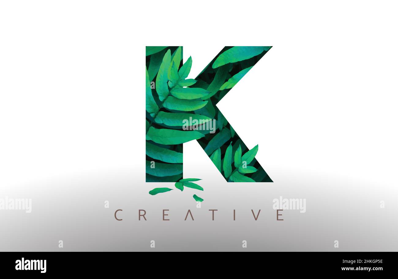 Botanical Green Eco Leaf Letter K Logo Design Icon made from Green ...