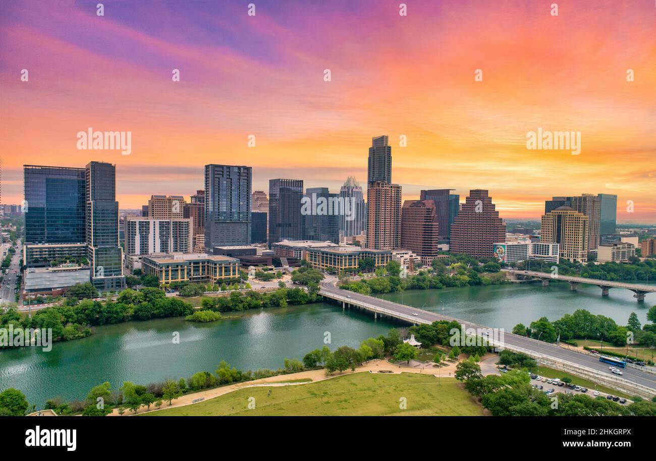 Austin, Texas, USA Drone Skyline Aerial Panorama Stock Photo - Alamy