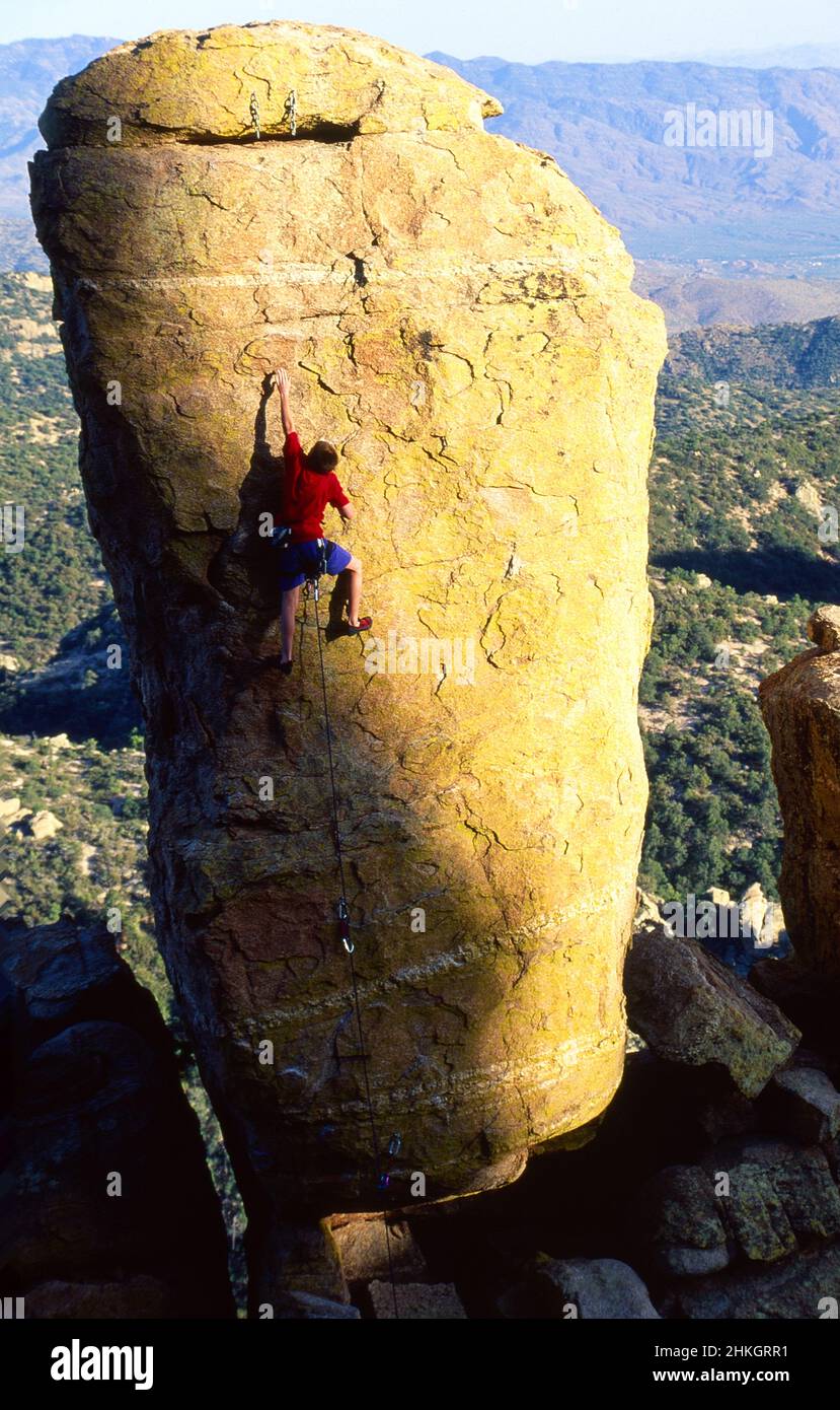 Male climbing at Windy Point. Santa Catalina Mountains, Arizona Stock ...