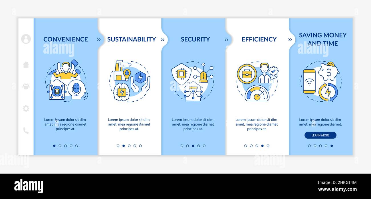 Smart technologies benefits blue and white onboarding template Stock ...