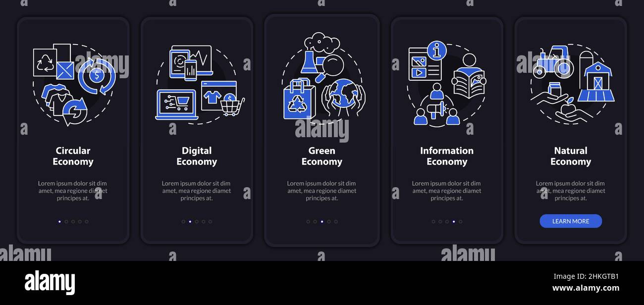 Economy models night mode onboarding mobile app screen Stock Vector ...