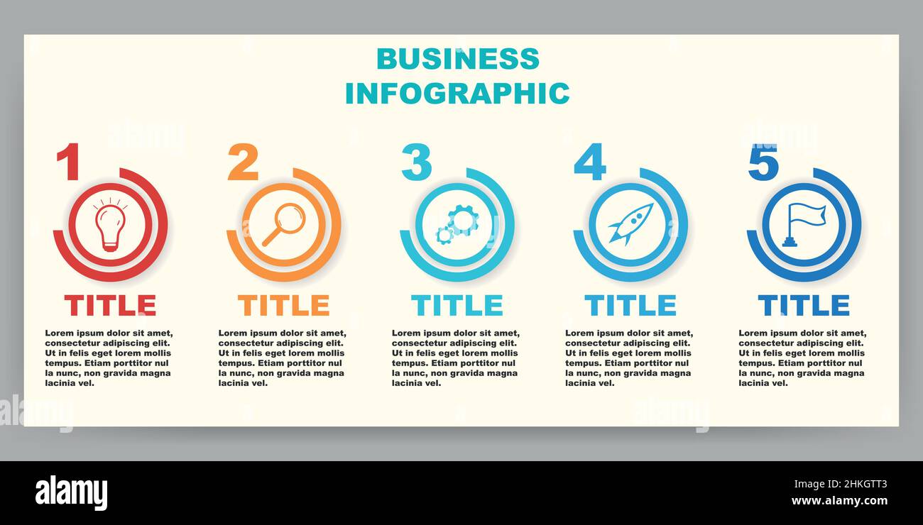 Five stages of business development in editable vector infographic ...