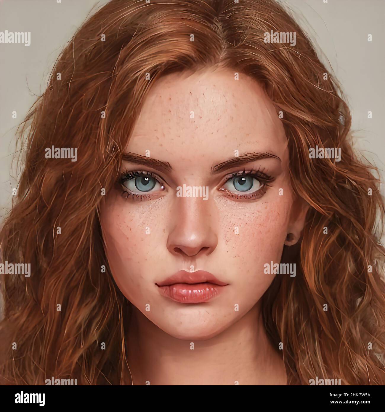Red Haired Beauty Woman Portrait Close Up Bright Red Hair Intense