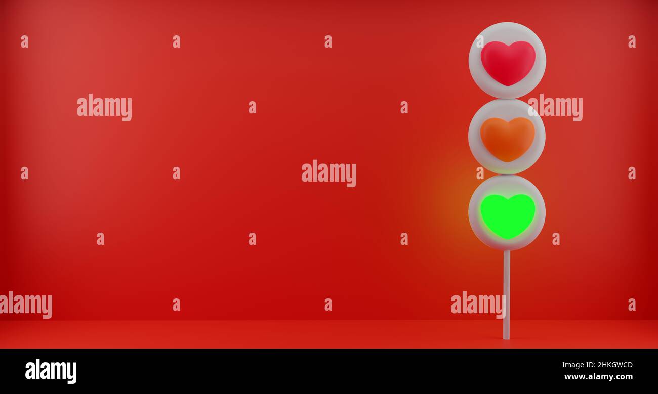 Valentines Day background, traffic light with hearts, on the green ...