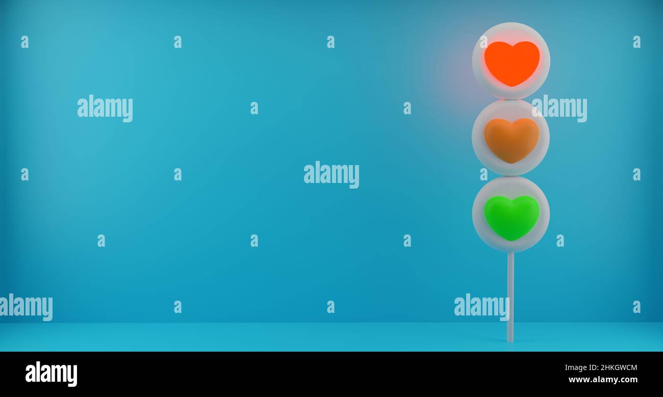 Valentines Day background, traffic light with hearts, on the red ...