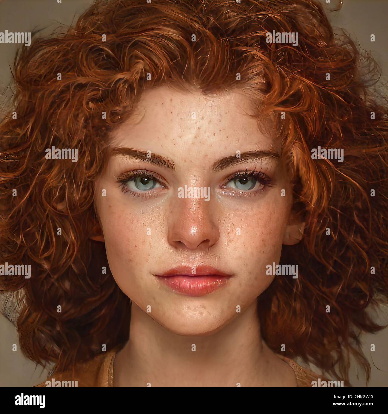 Red Haired Beauty Woman Portrait Close Up Bright Red Hair Intense