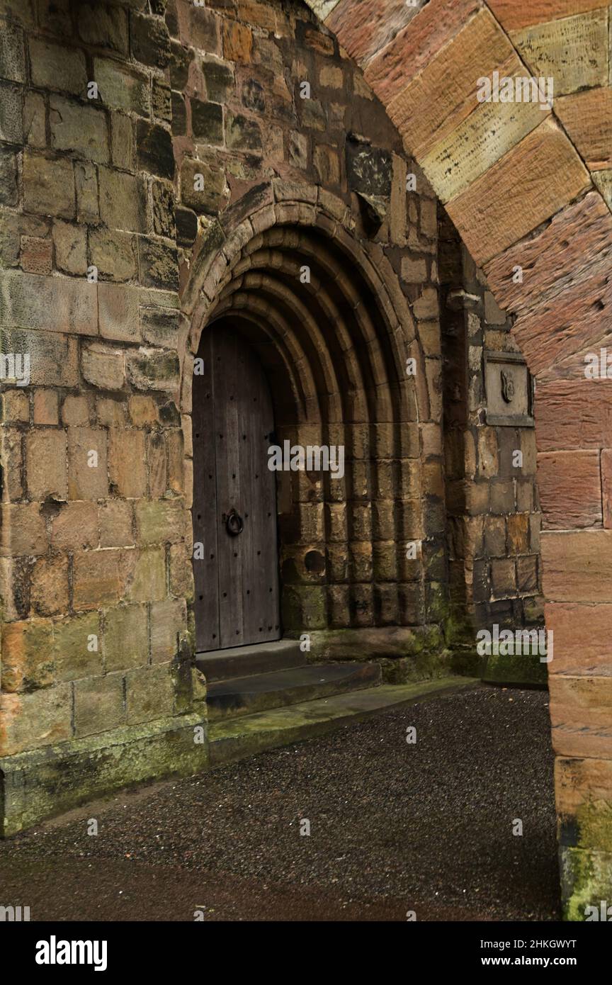 An exterior view of the architectural detail of the medieval abbey and ...